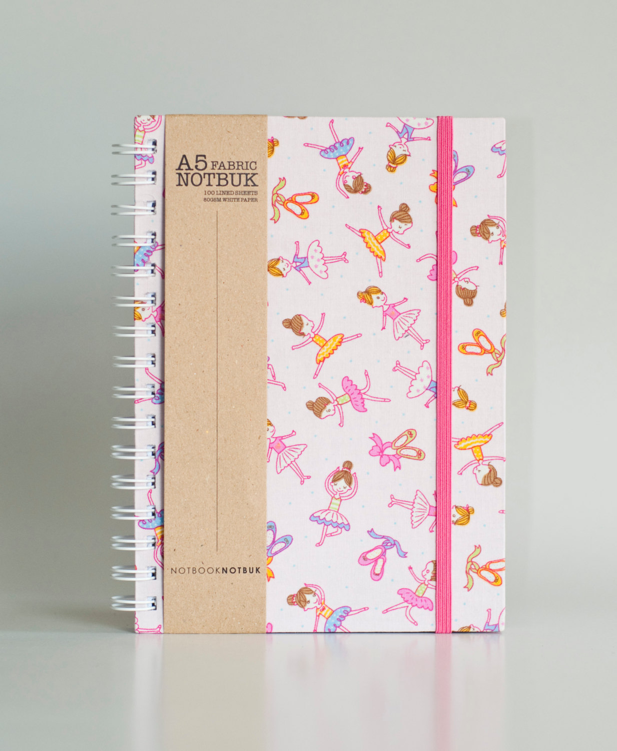 A5 Ballerina Girls Fabric Wrapped Notebook With Elastic Band (choose ...